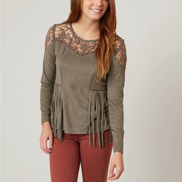 gimmicks by BKE | Tops | Gimmicks Faux Suede Fringe Top Small | Poshmark